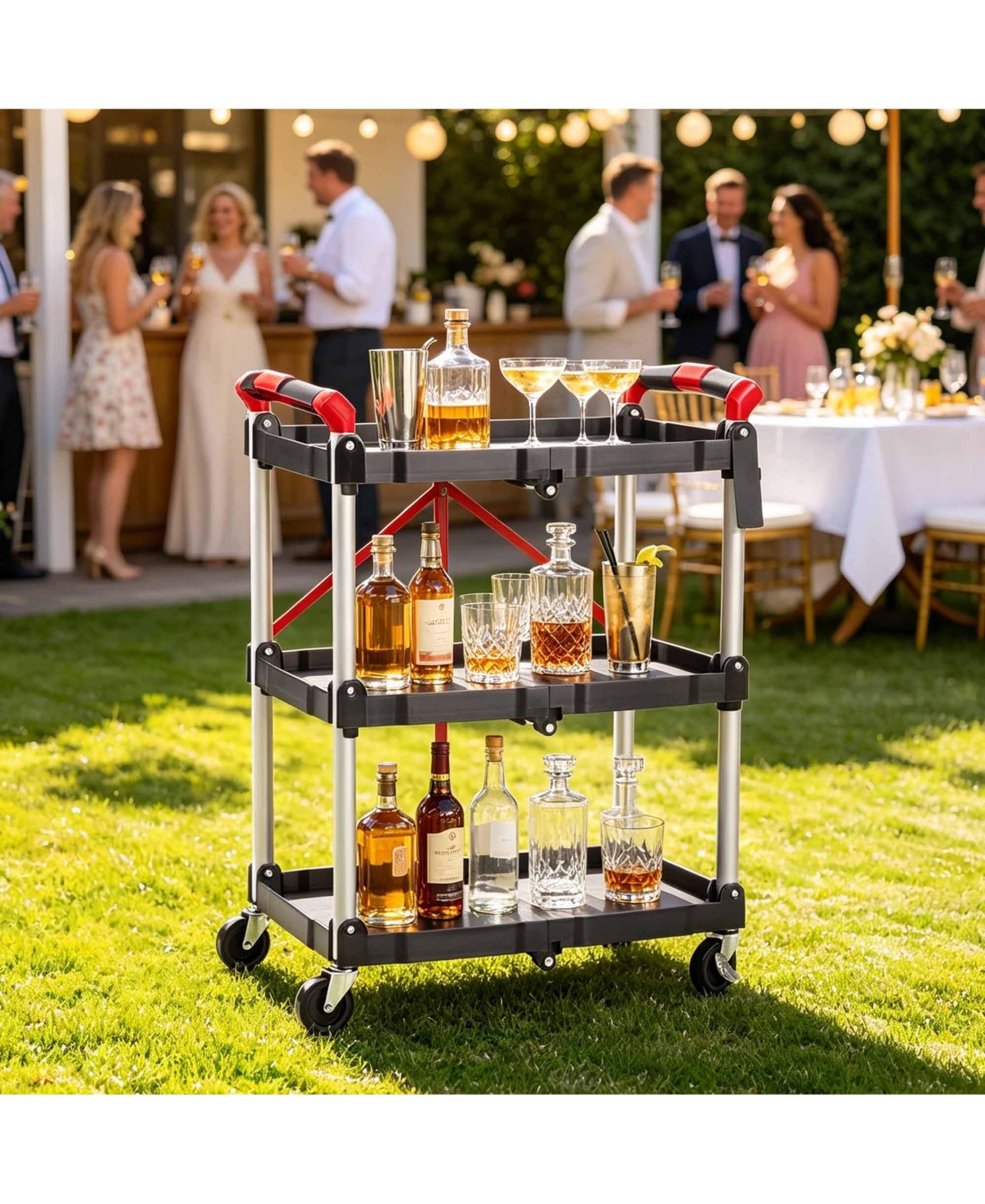 Click here for homfan 3 Tier Bar Cart  23 Inch Collapsible Rollin... prices