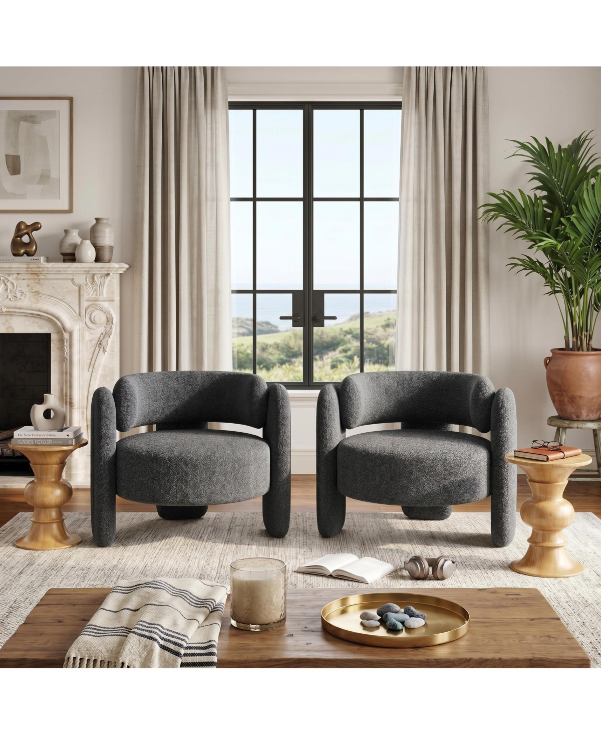 Click here for homfan Set of 2 Modern Chenille Armchairs for Livi... prices