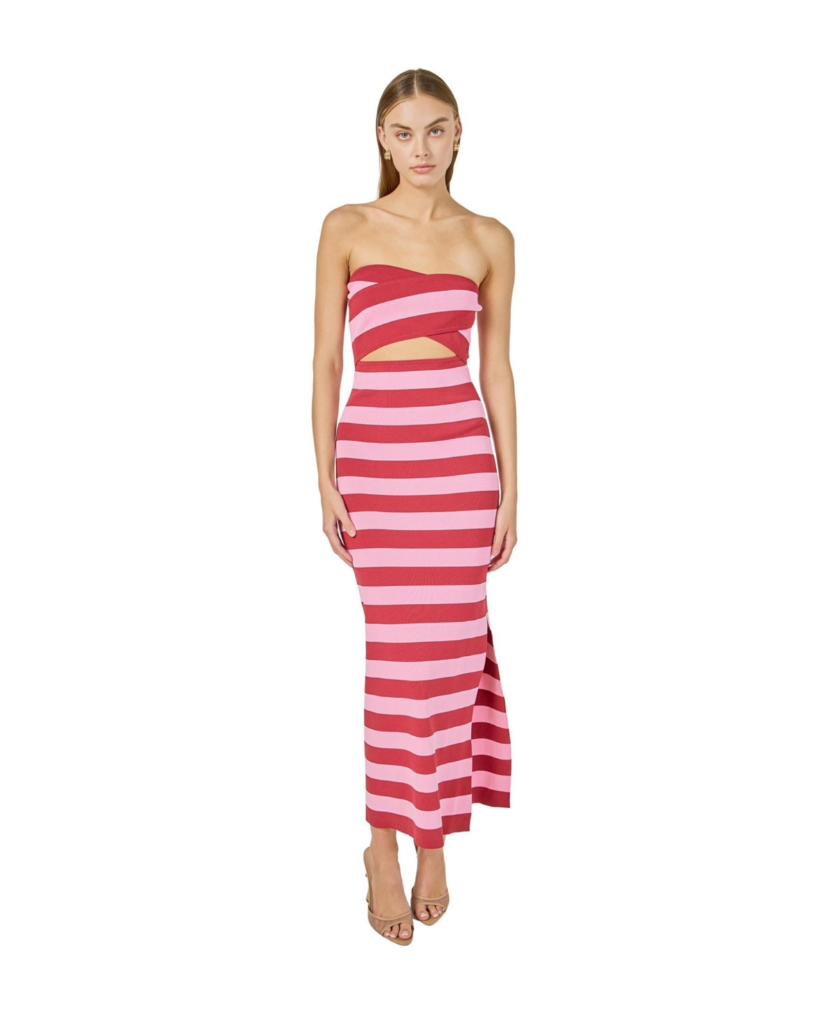 Click here for endless rose Womens Striped Cutout Knit Maxi Dress... prices