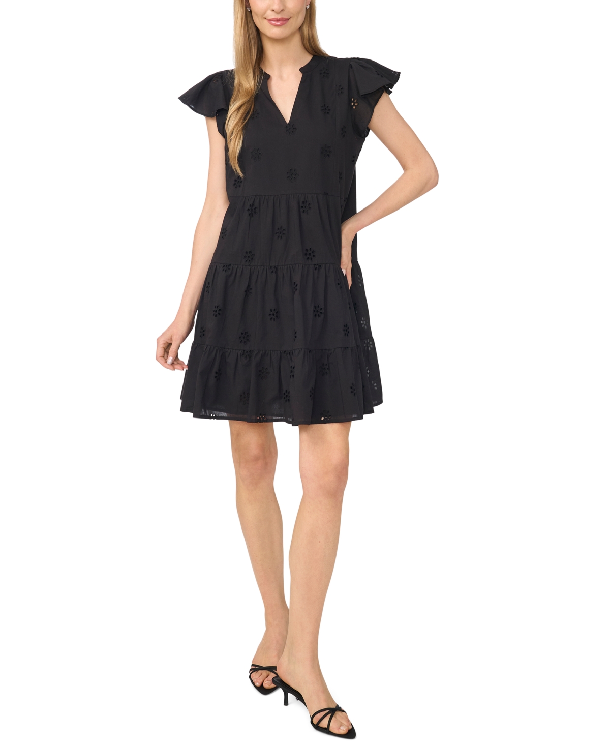 Click here for CeCe Womens Ruffle-Tiered V-Neck Dress - Rich Blac... prices