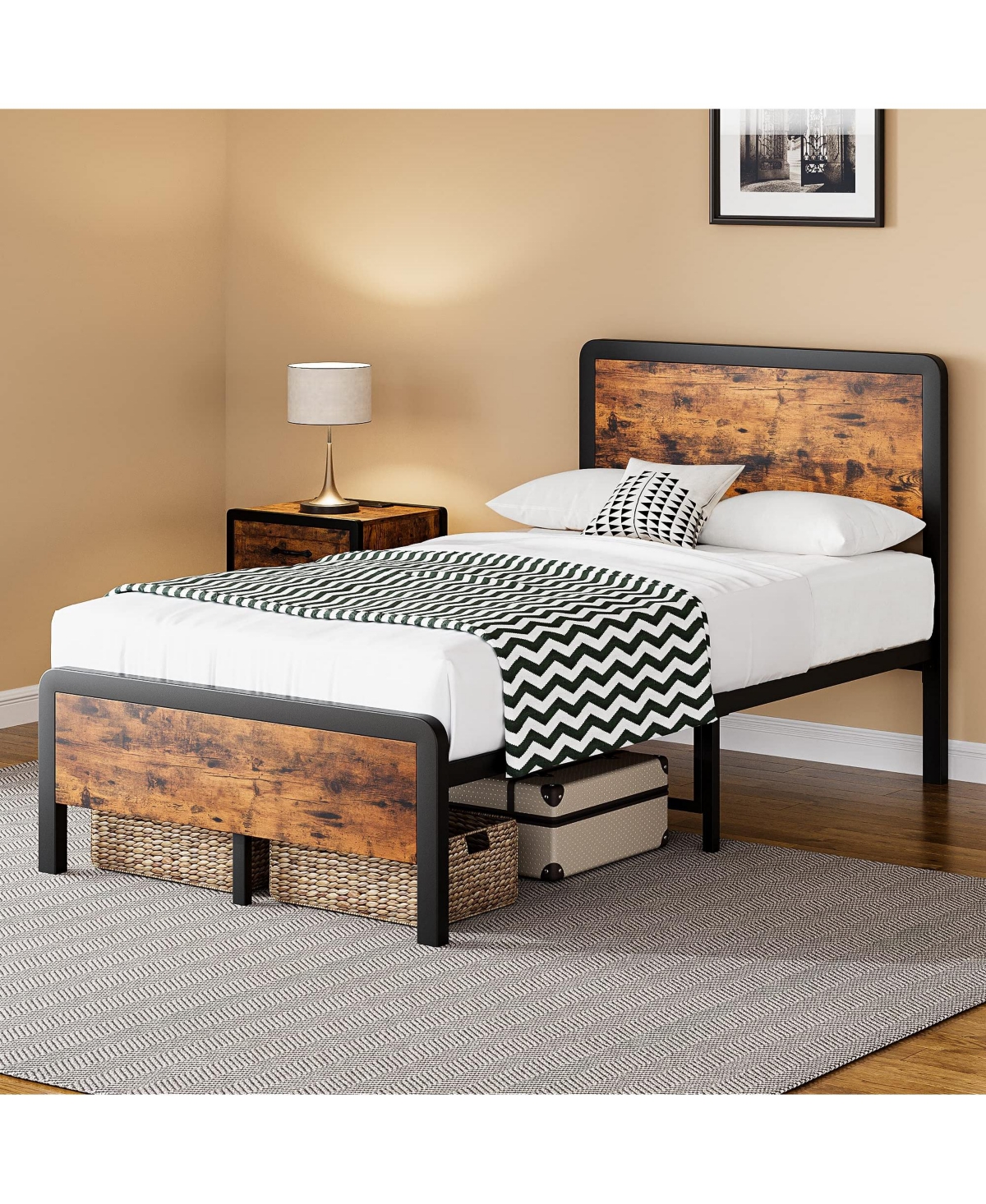 Click here for homfan Bed Frame with Wood Headboard  Metal Platfo... prices