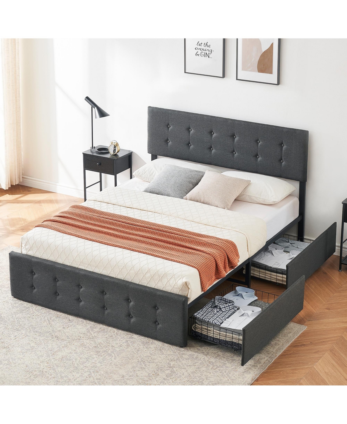 Click here for homfan Bed Frame with 4 Storage  Upholstered Platf... prices