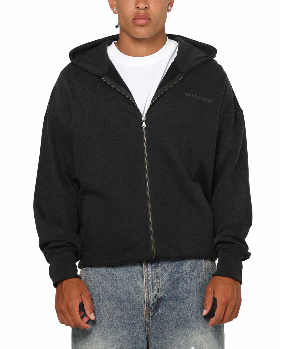 Click here for Saint Morta Mens Crossbearer Zip Hoodie - Black prices
