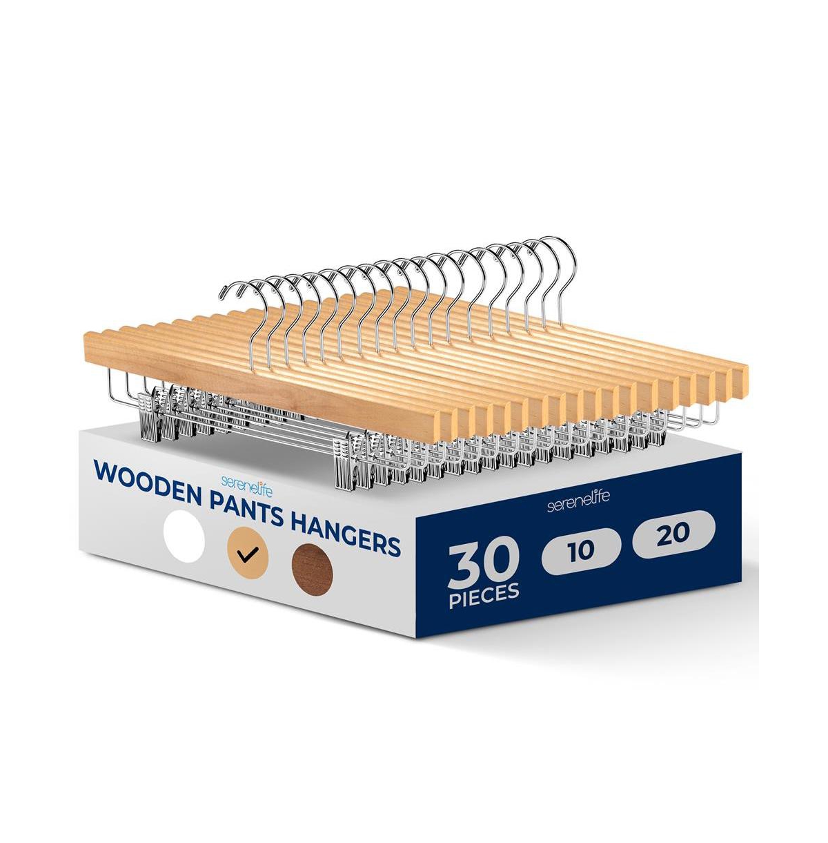 Click here for SereneLife 30 Pcs. Premium Wooden Pants Hangers -... prices