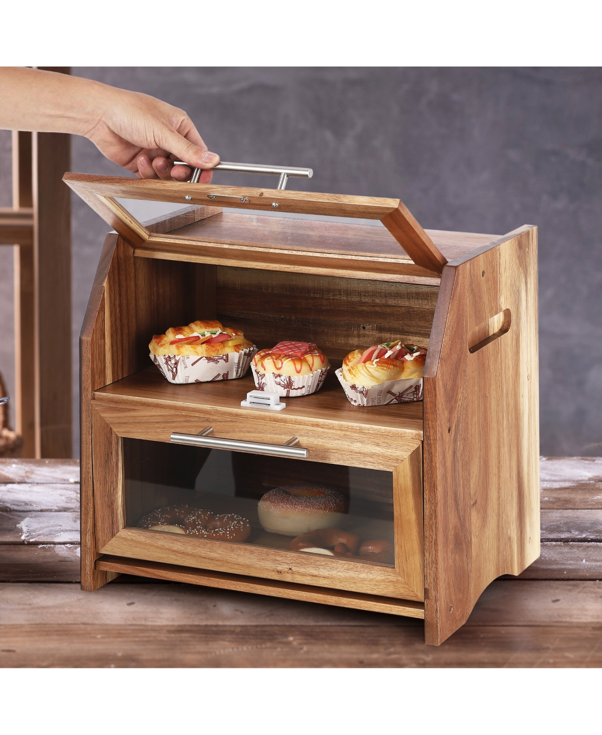 Click here for homfan Acacia Wood Bread Box with Sliding Lid  Kit... prices