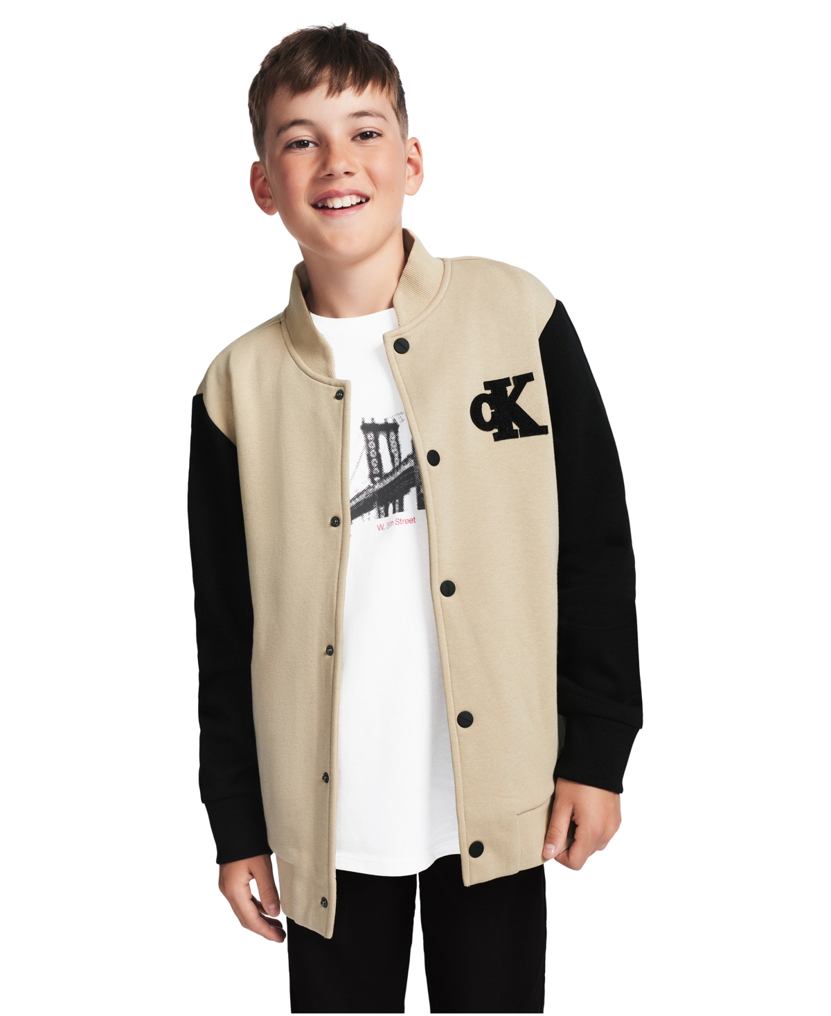 Click here for Calvin Klein Boys 8-20 Fleece College Jacket - Whi... prices