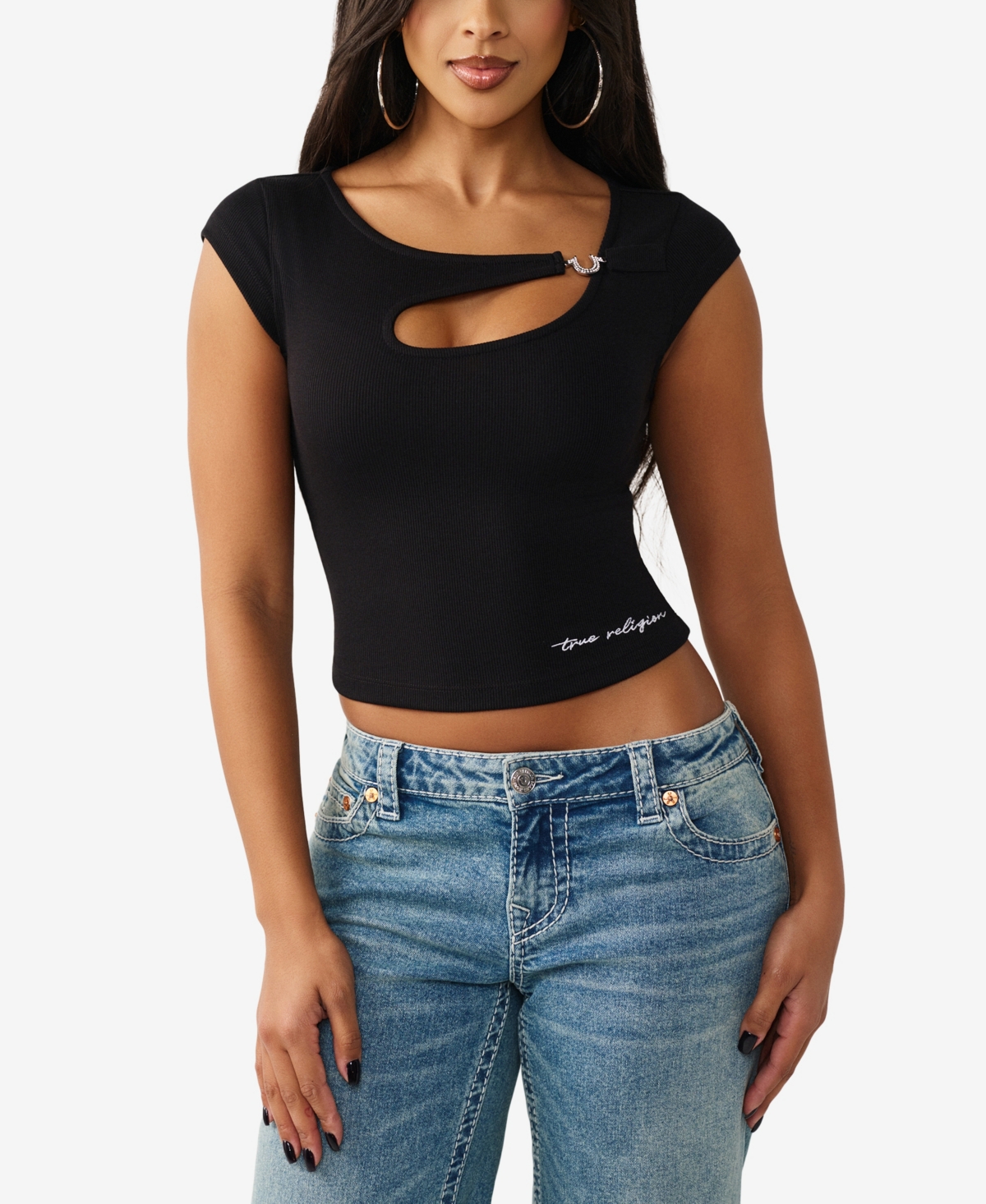 Click here for True Religion Womens Crystal Horseshoe Cut Out Rib... prices