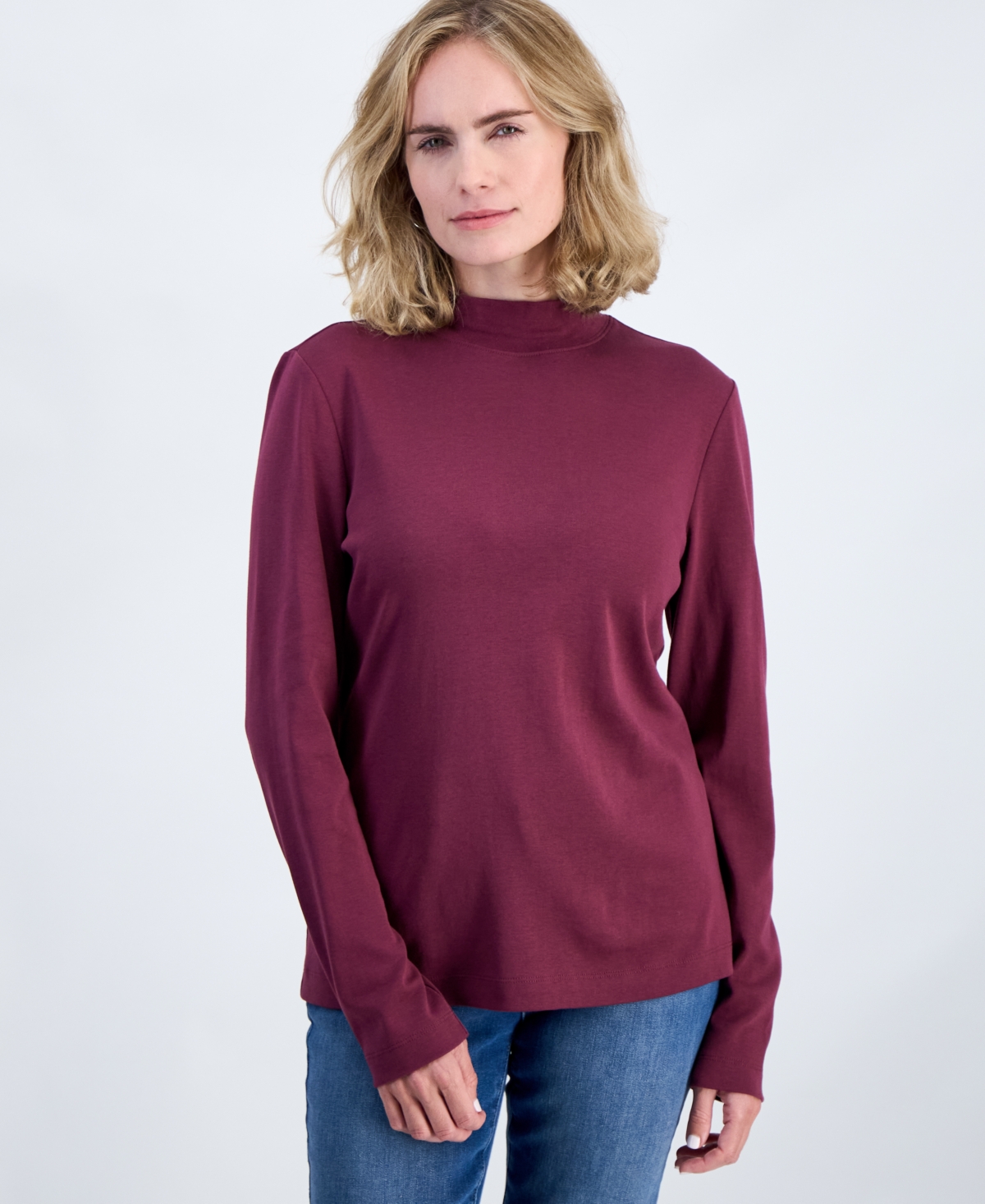 Click here for Style & Co Petite Mock-Neck Cotton Long-Sleeve T-S... prices