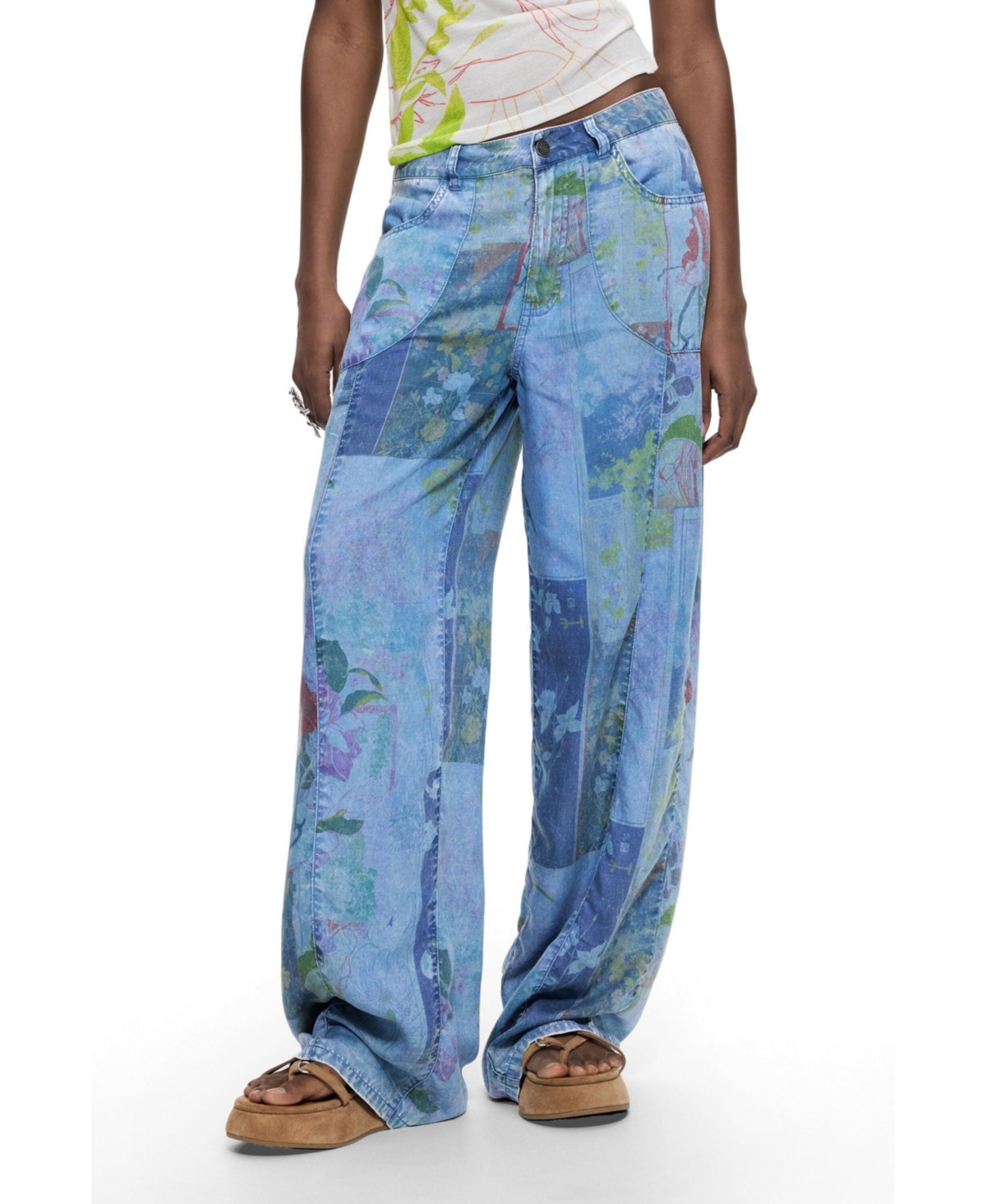 Click here for Desigual Womens Printed Denim Trousers - Light blu... prices
