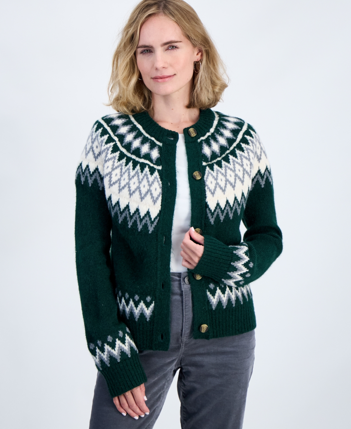 Click here for Style & Co Petite Fair Isle Button-Front Cardigan... prices