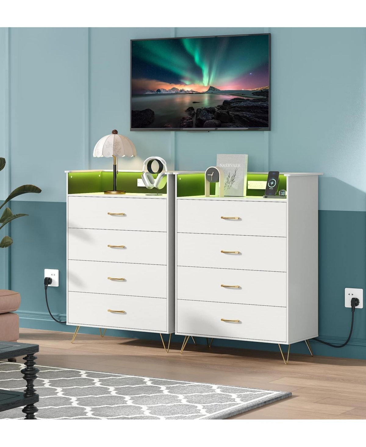 Click here for homfan 4 Drawer Tall Dresser with Charging Station... prices