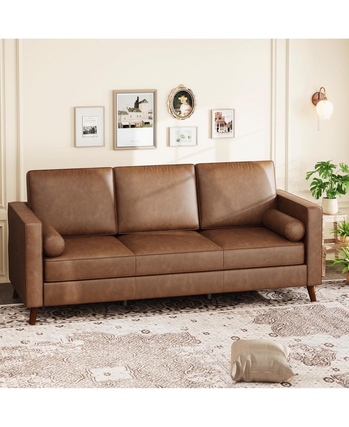 Click here for homfan Mid-Century 81 3-Seater Faux Leather Sofa -... prices
