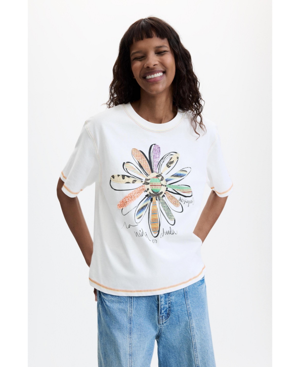 Click here for Desigual Womens Floral Print T-shirt 100 Cotton -... prices