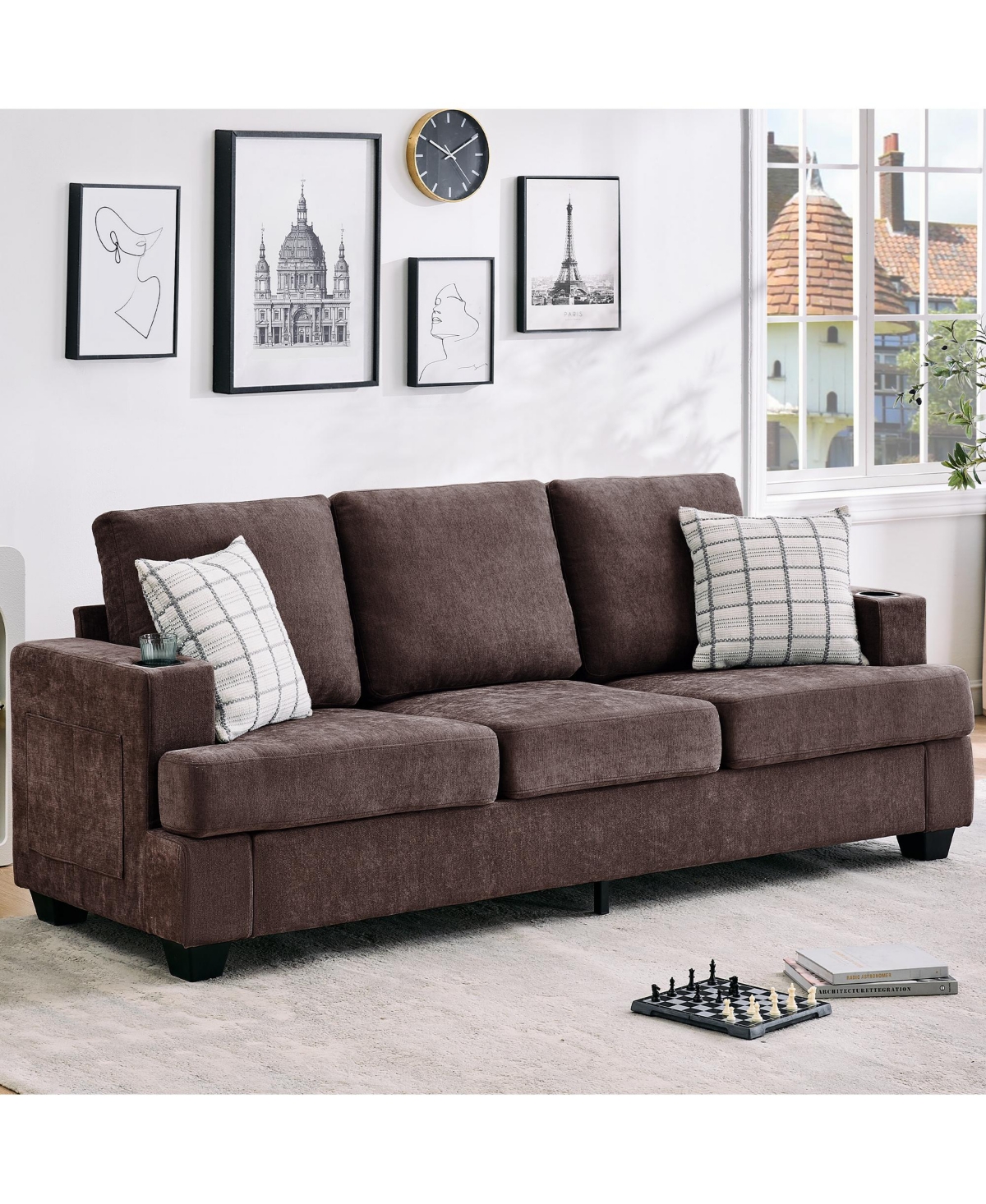 Click here for homfan Modern Deep Seat 3-Seater Chenille Sofa - 8... prices