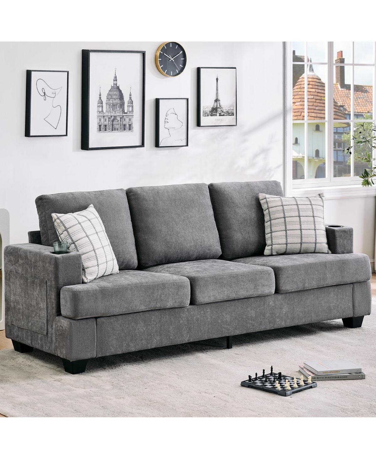 Click here for homfan Modern Deep Seat 3-Seater Chenille Sofa - 8... prices