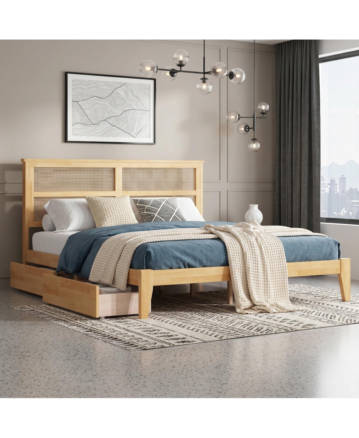 Click here for Sailvan Bed with Rattan Headboard  2 Drawers  Rubb... prices