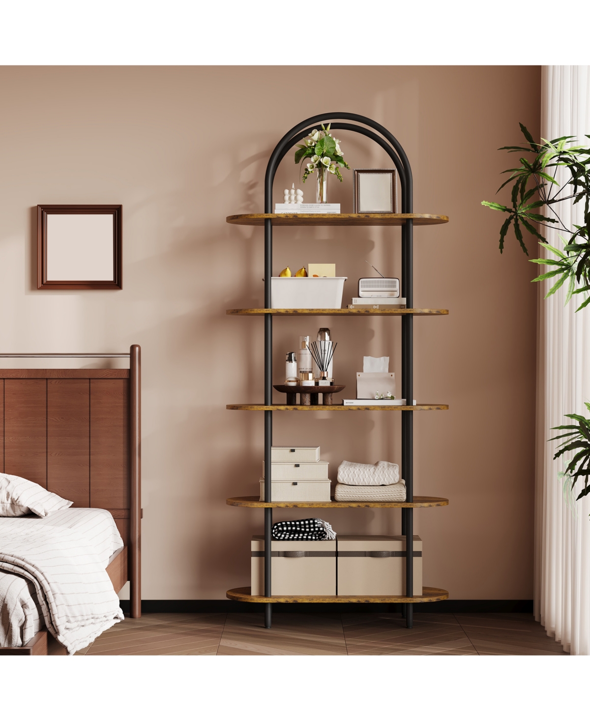 Click here for homfan 71 Tall 5-Tier Arched Bookshelf Metal Frame... prices