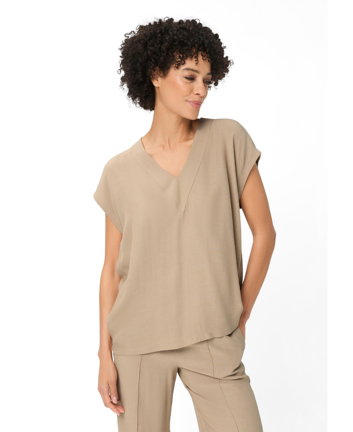 Click here for Olsen Womens Solid V-Neck Short Sleeve Blouse - De... prices