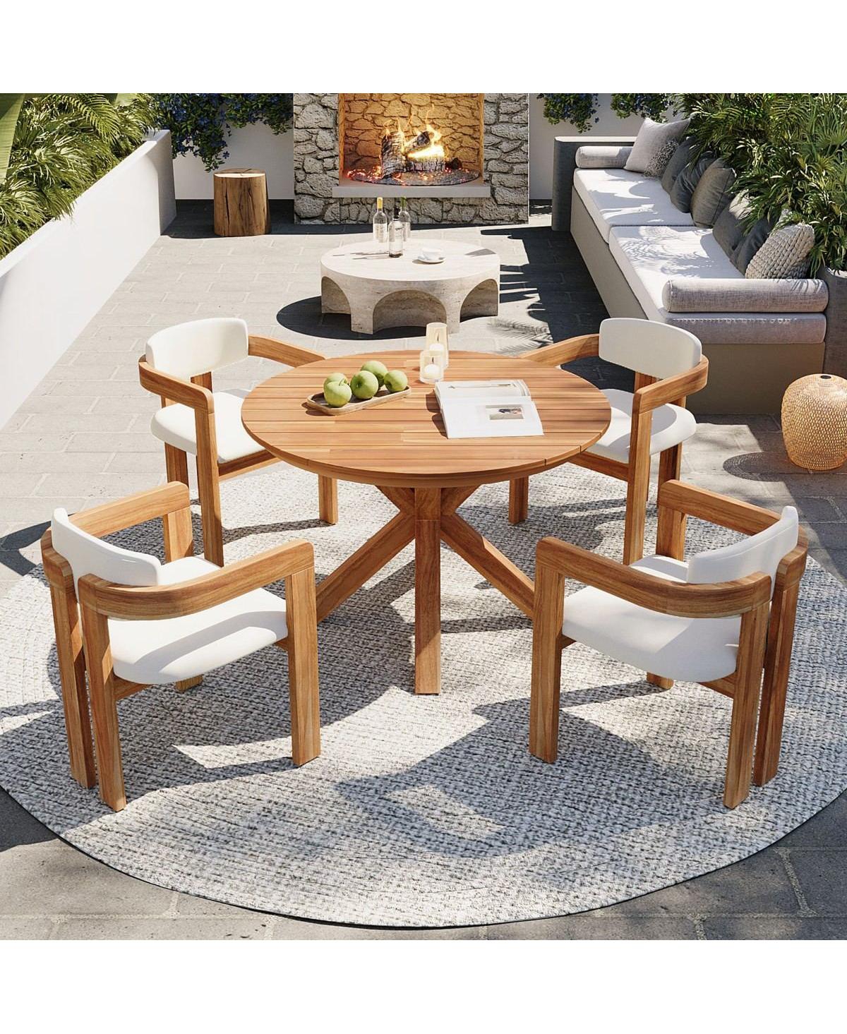 Click here for Asagikoiai 5 Piece Outdoor Acacia Wood Round Dinin... prices