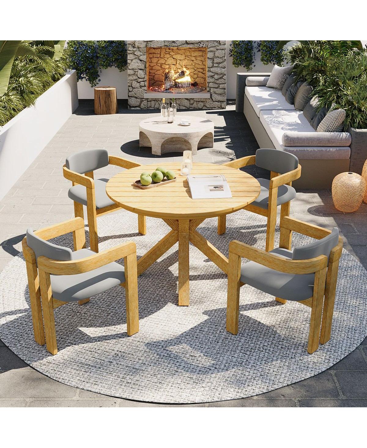 Click here for Asagikoiai 5 Piece Outdoor Acacia Wood Round Dinin... prices