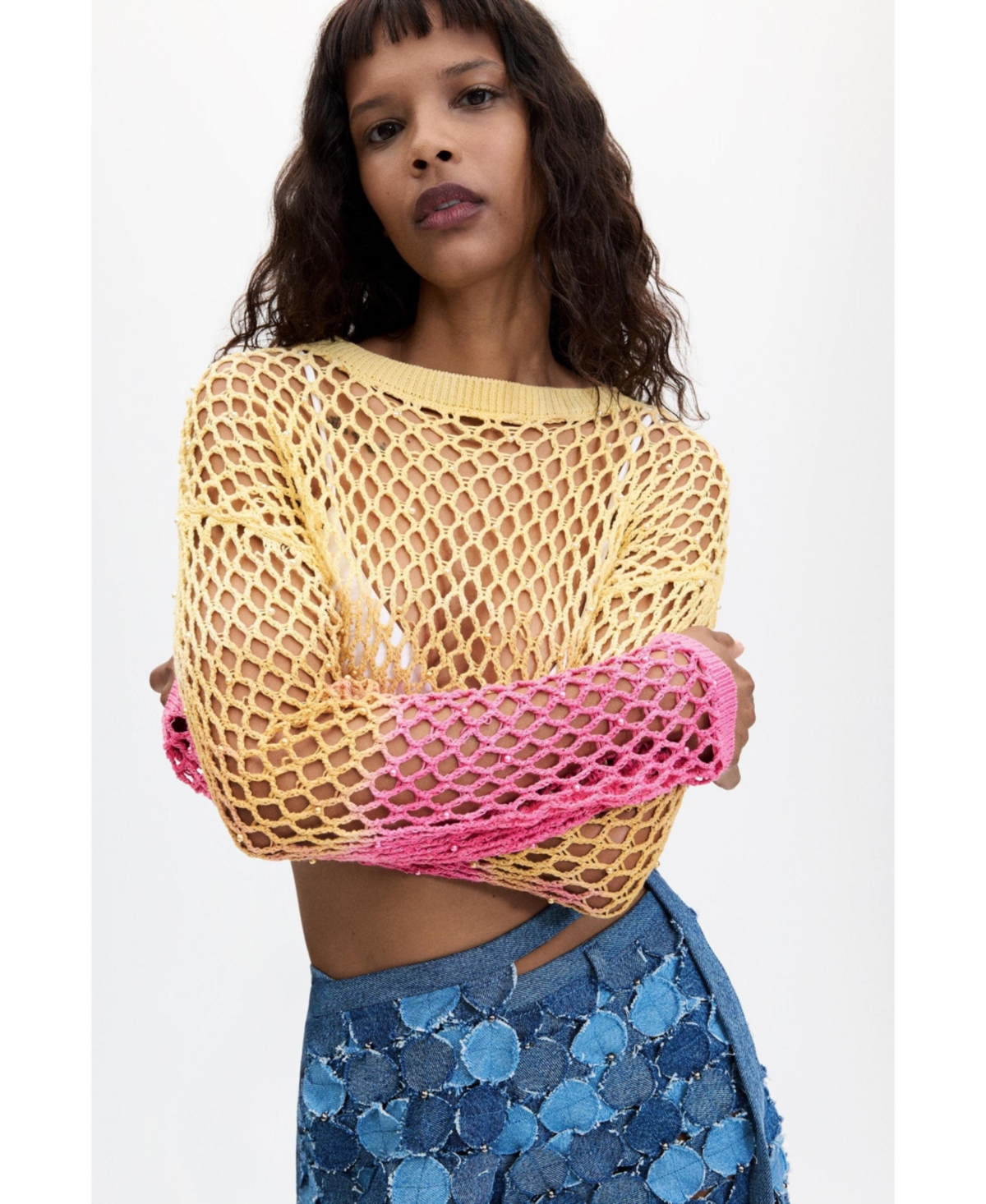 Click here for Desigual Womens Openwork crochet sweater - Multi prices