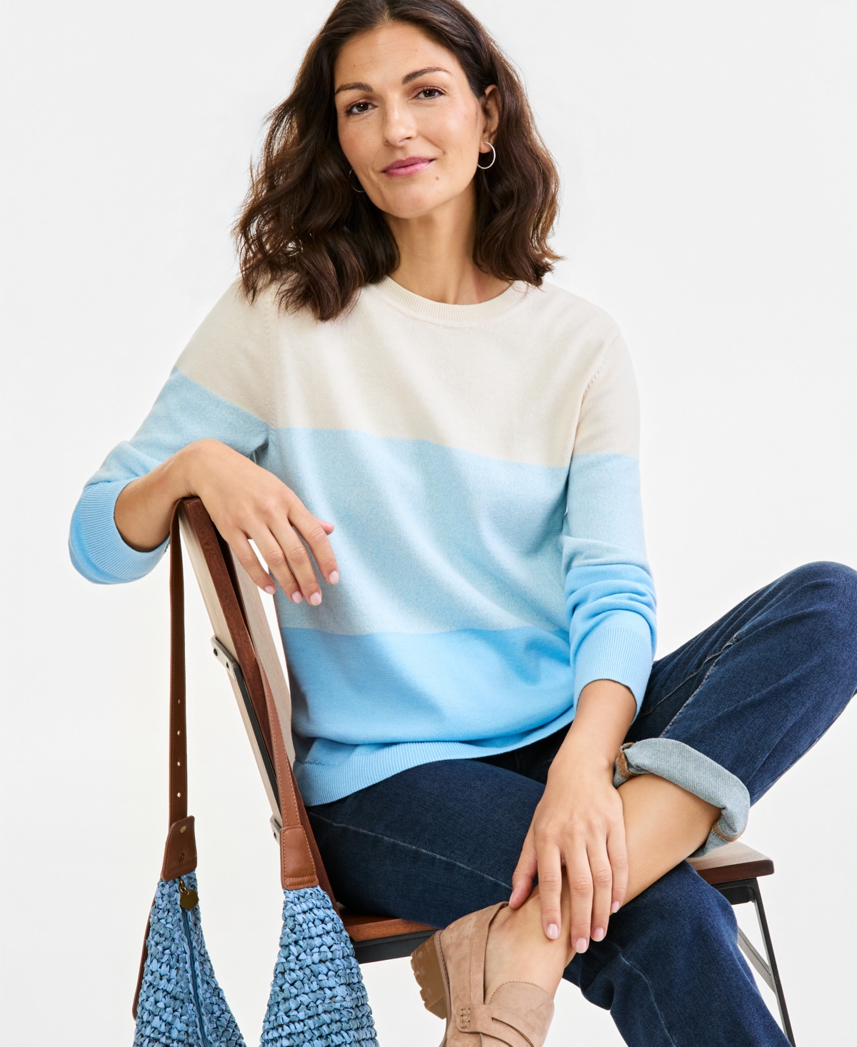 Click here for Style & Co Womens Cotton Colorblocked Curved-Hem S... prices