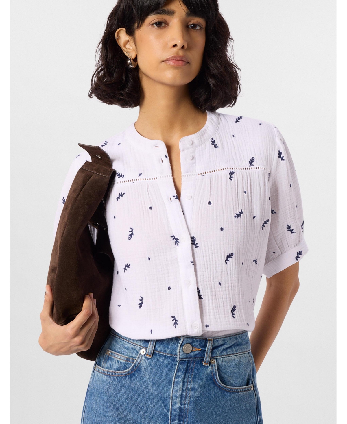 Click here for Whistles Womens Embroidered Cotton Frill Top - Ivo... prices