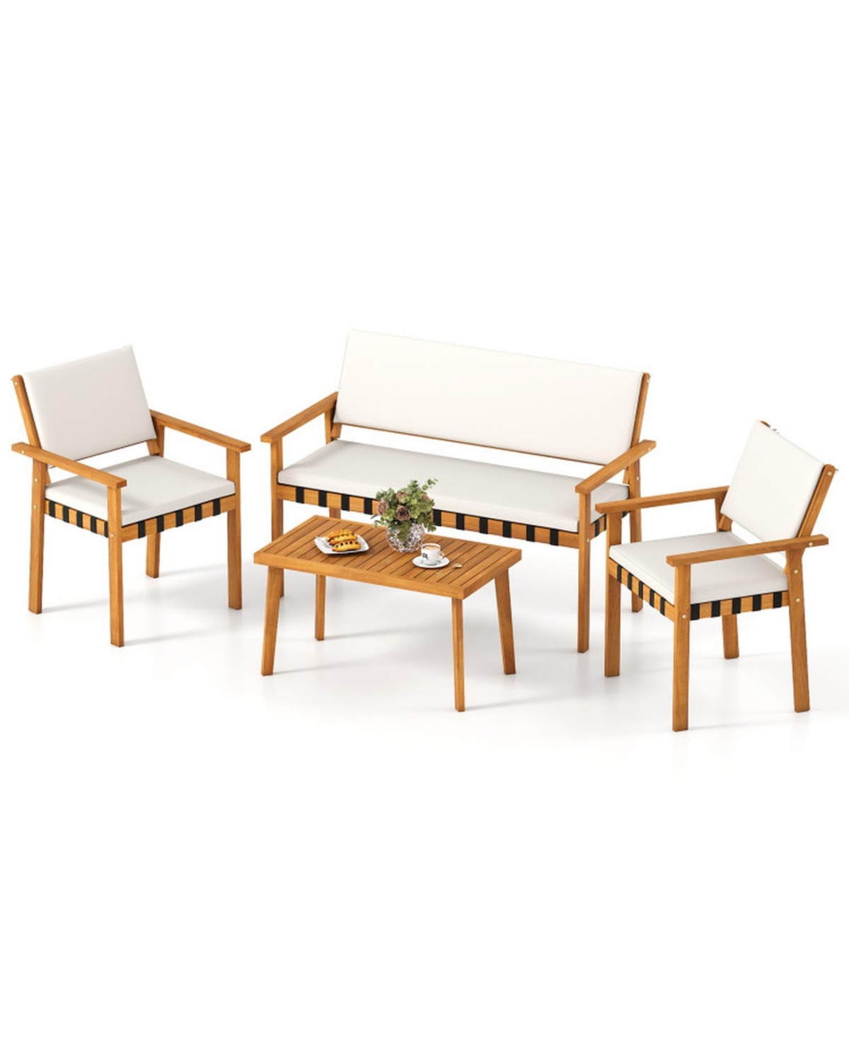 Click here for Sugift 4-Piece Solid Acacia Wood Outdoor Seating S... prices