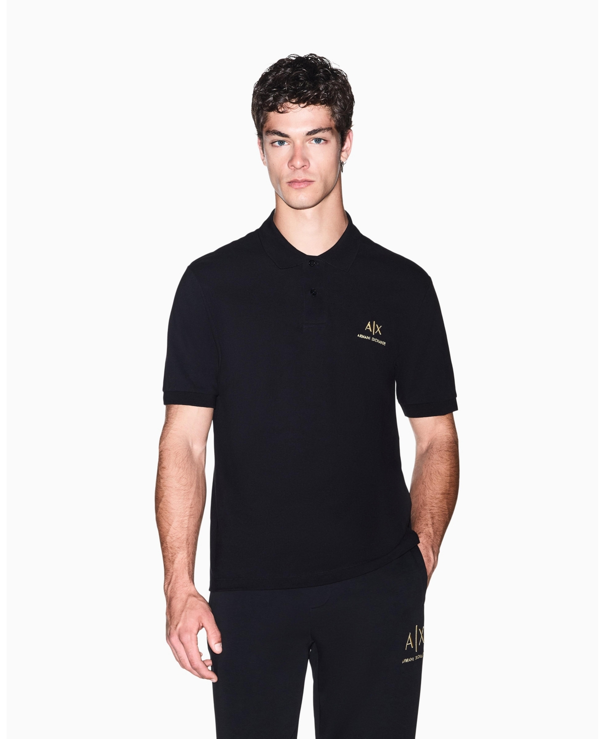 Click here for A|X Armani Exchange Mens Black And Gold Short Slee... prices