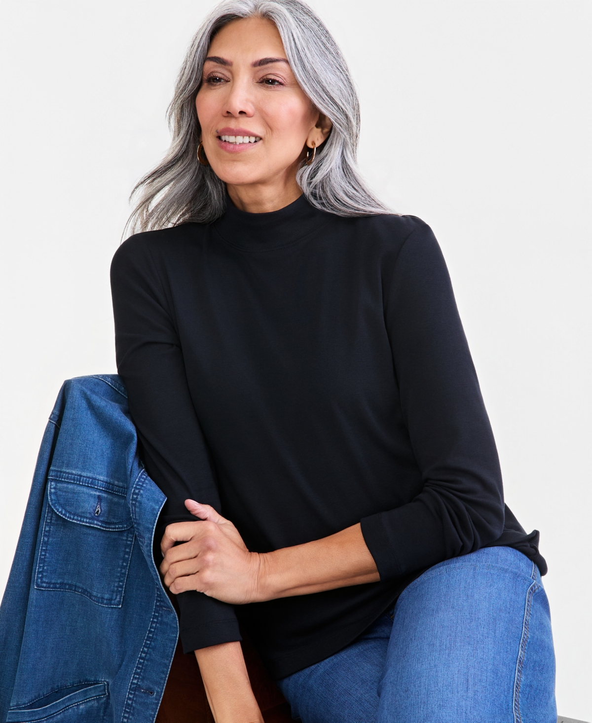 Click here for Style & Co Womens Cotton Mock-Neck Long-Sleeve Tee... prices