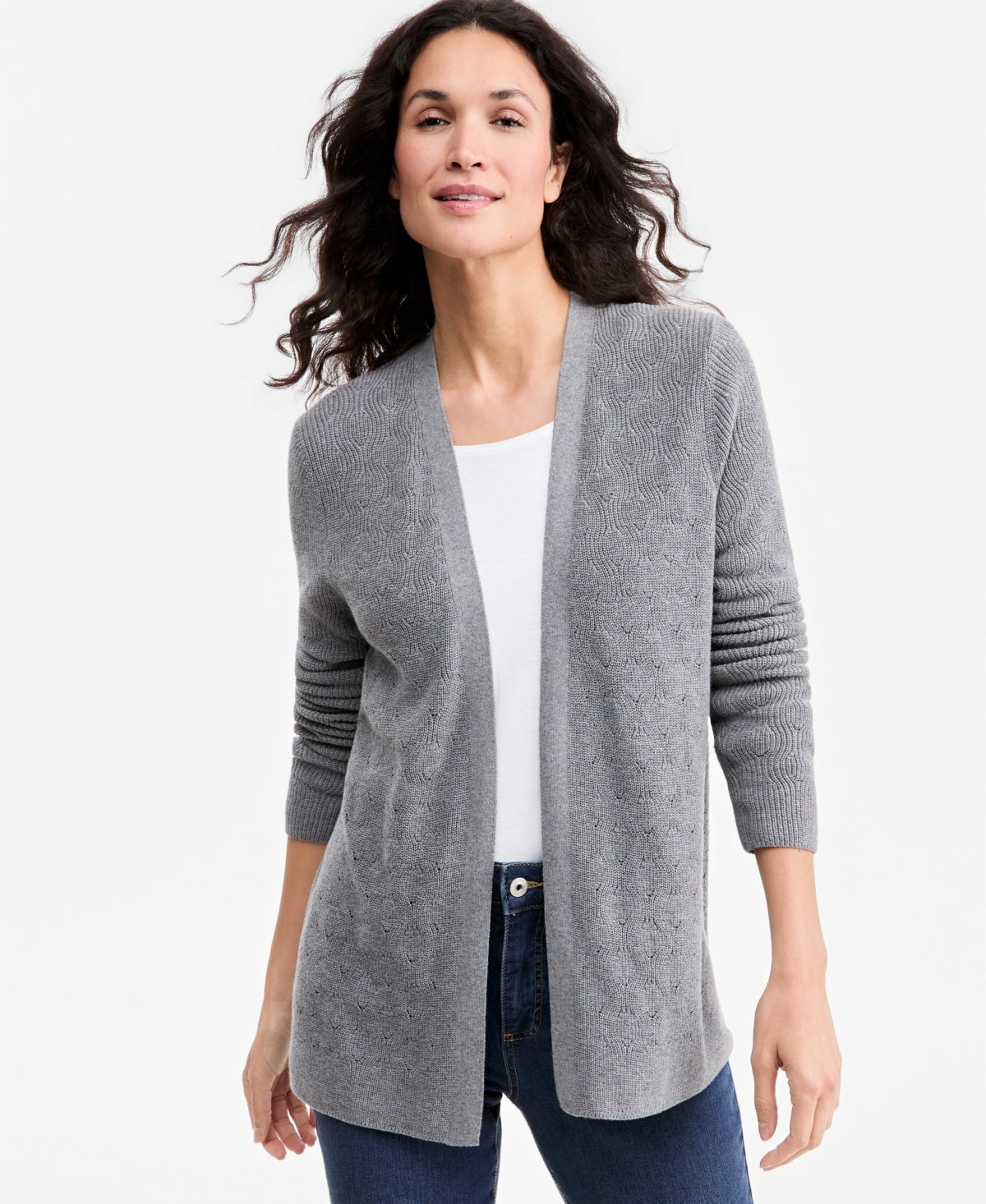 Click here for Style & Co Womens Textured Open-Front Cardigan  Ma... prices