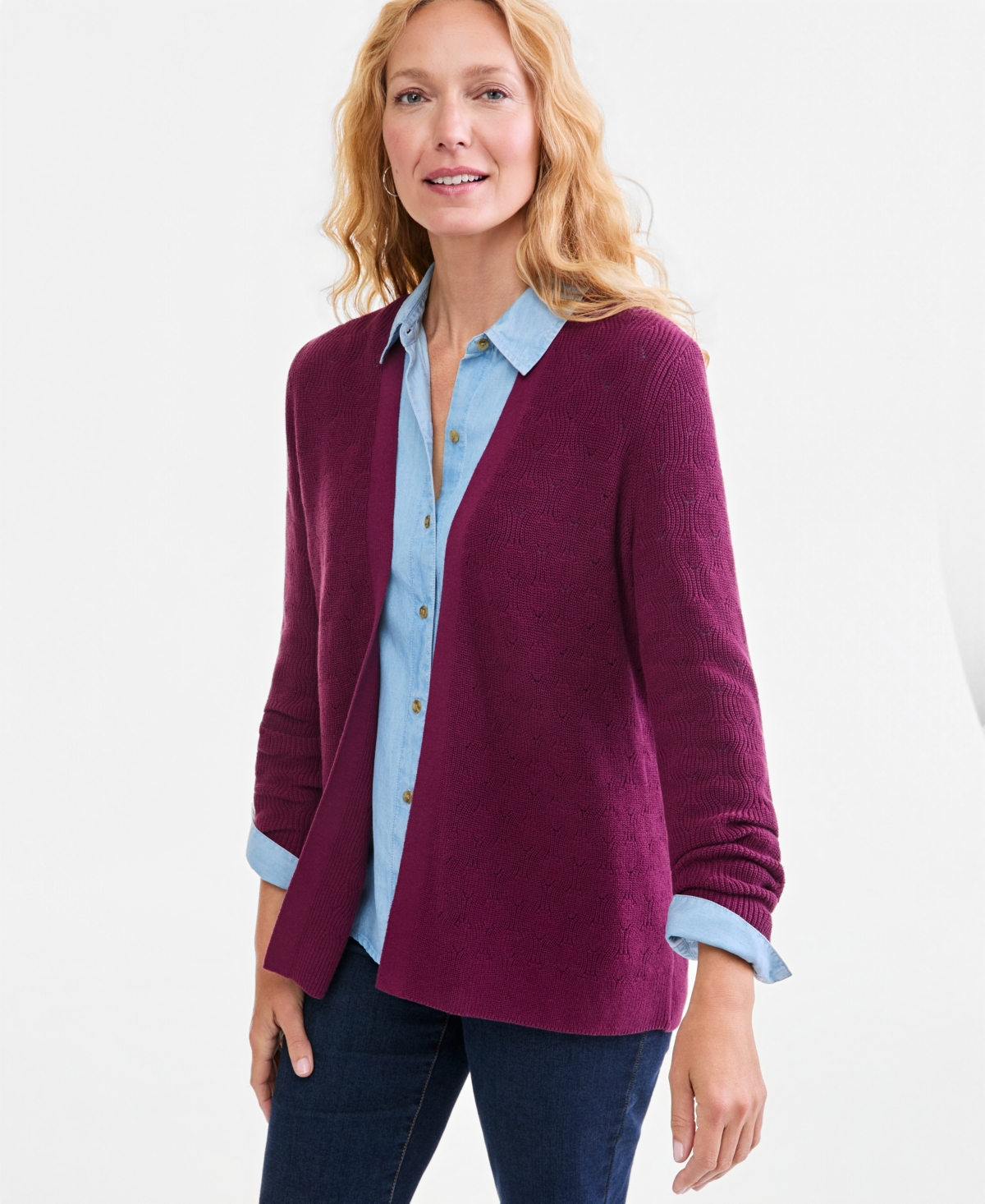 Click here for Style & Co Womens Textured Open-Front Cardigan  Ma... prices