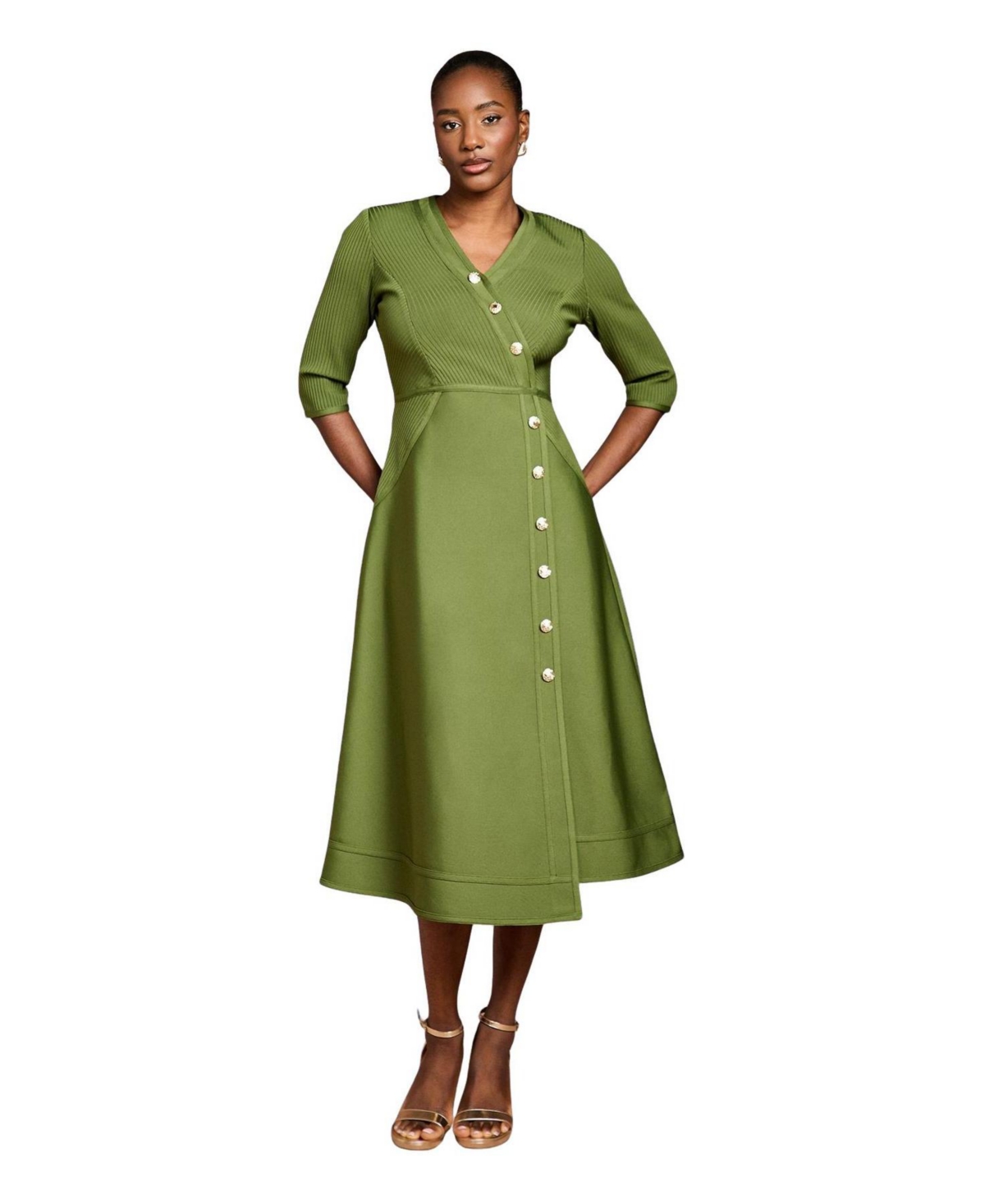 Click here for Coast Womens Bandage V-Neck Midi Dress - Olive prices