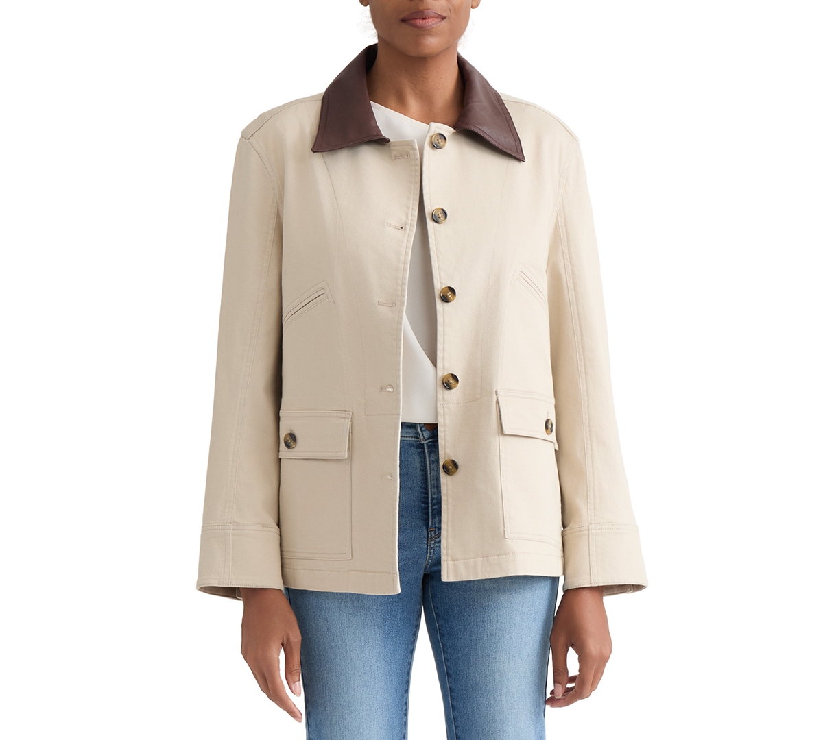 Click here for Jones New York Womens Contrast Collar Barn Jacket... prices