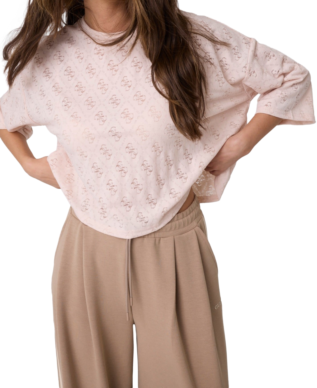 Click here for Guess Womens 4G Rhombus Jacquard Crewneck Short-Sl... prices