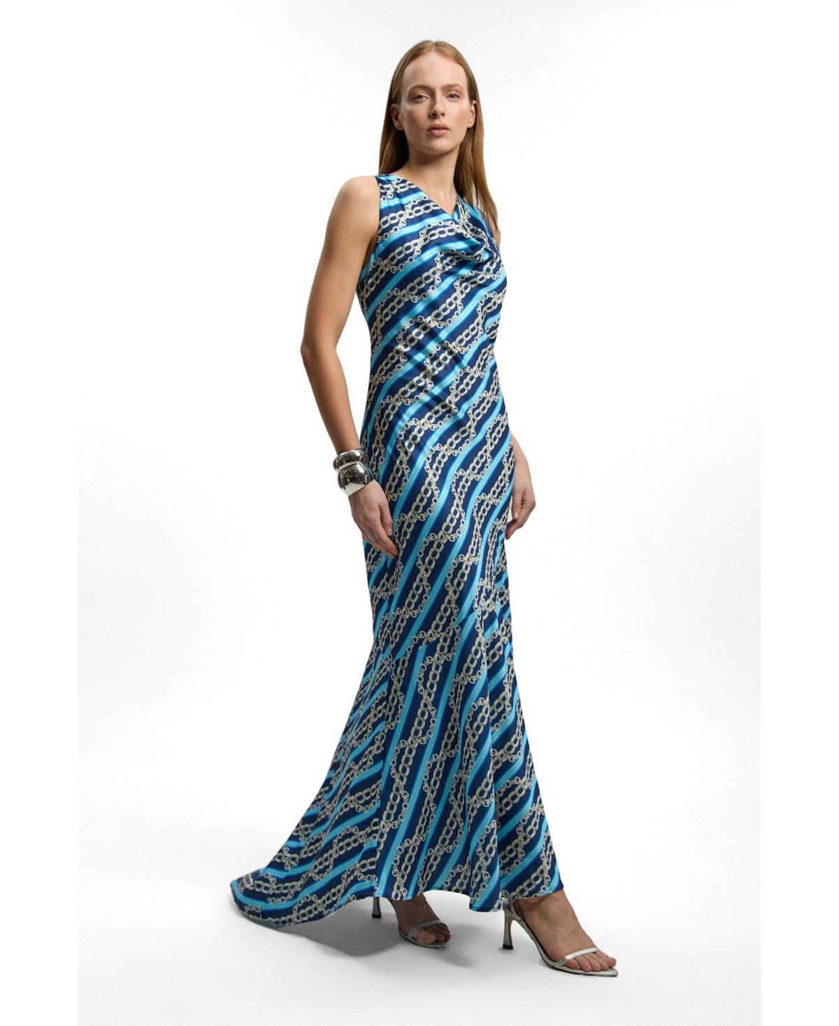 Click here for Karen Millen Womens Chain Print Cowl Neck Maxi Dre... prices