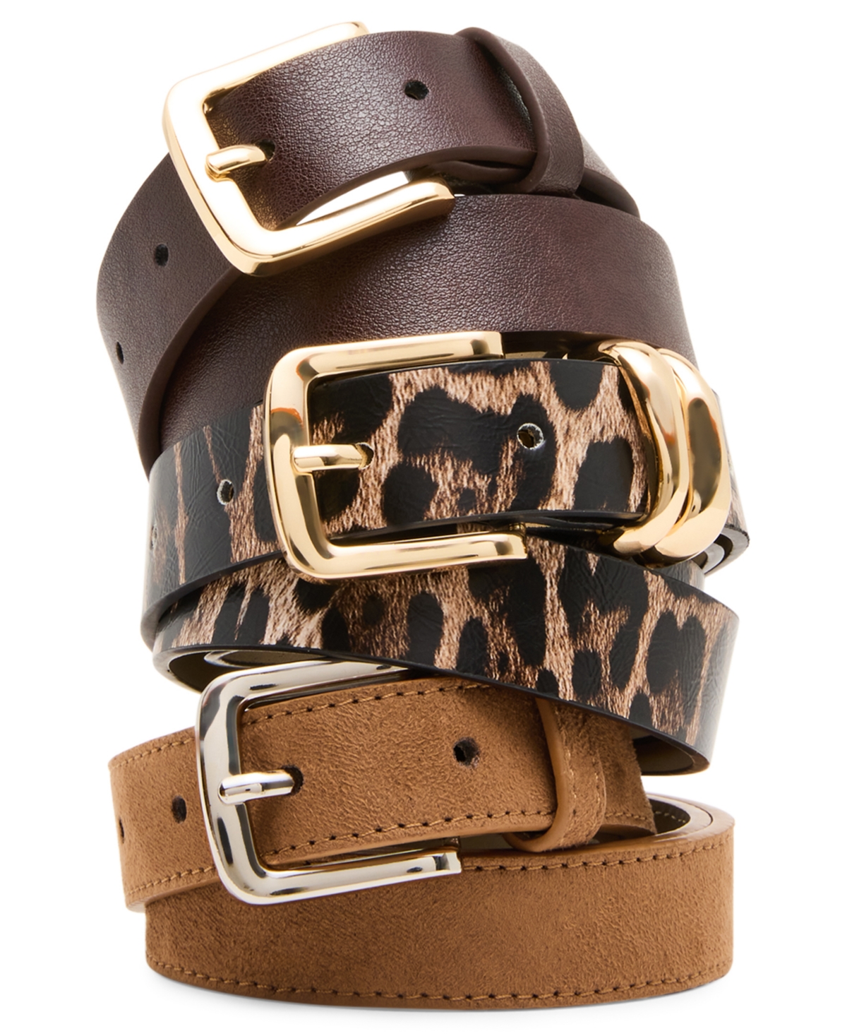 Click here for Steve Madden Textured Buckle Belt  3-Pack - Chocol... prices