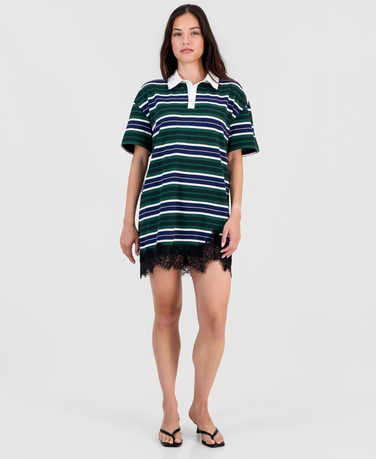 Click here for Bar Iii Womens Short-Sleeve Lace-Trim Rugby Dress... prices