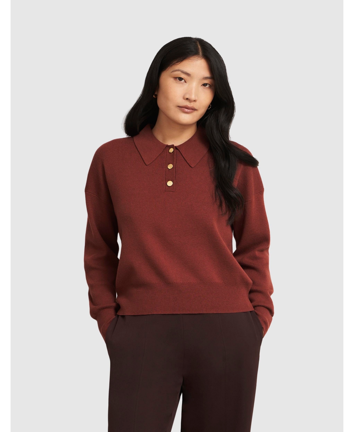 Click here for Hobbs London Womens Connie Polo Sweater - Rust/Cop... prices