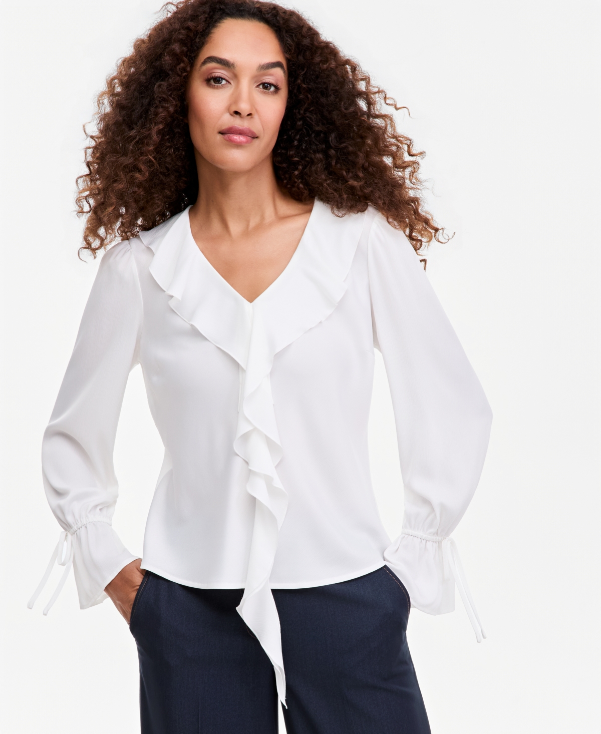 Click here for Tahari Asl Womens V-Neck Long-Sleeve Ruffle Blouse... prices