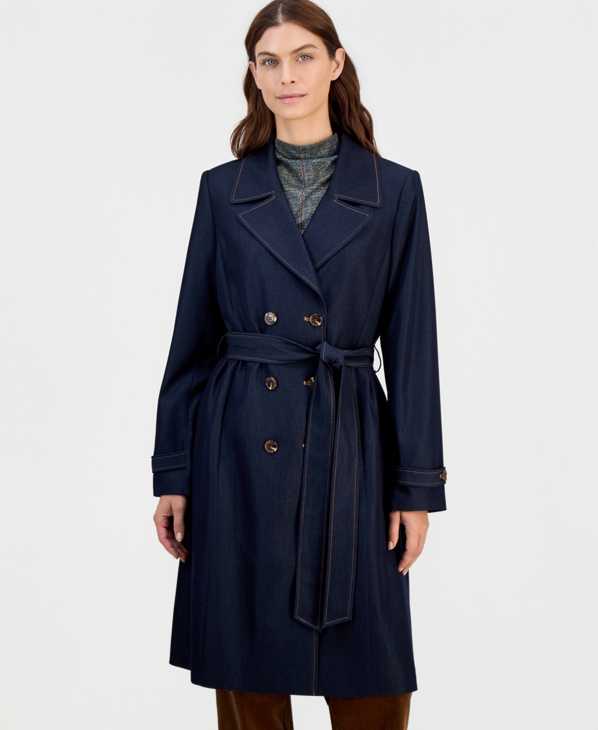 Click here for Tahari Asl Womens Denim Trench Coat - Dark Denim prices
