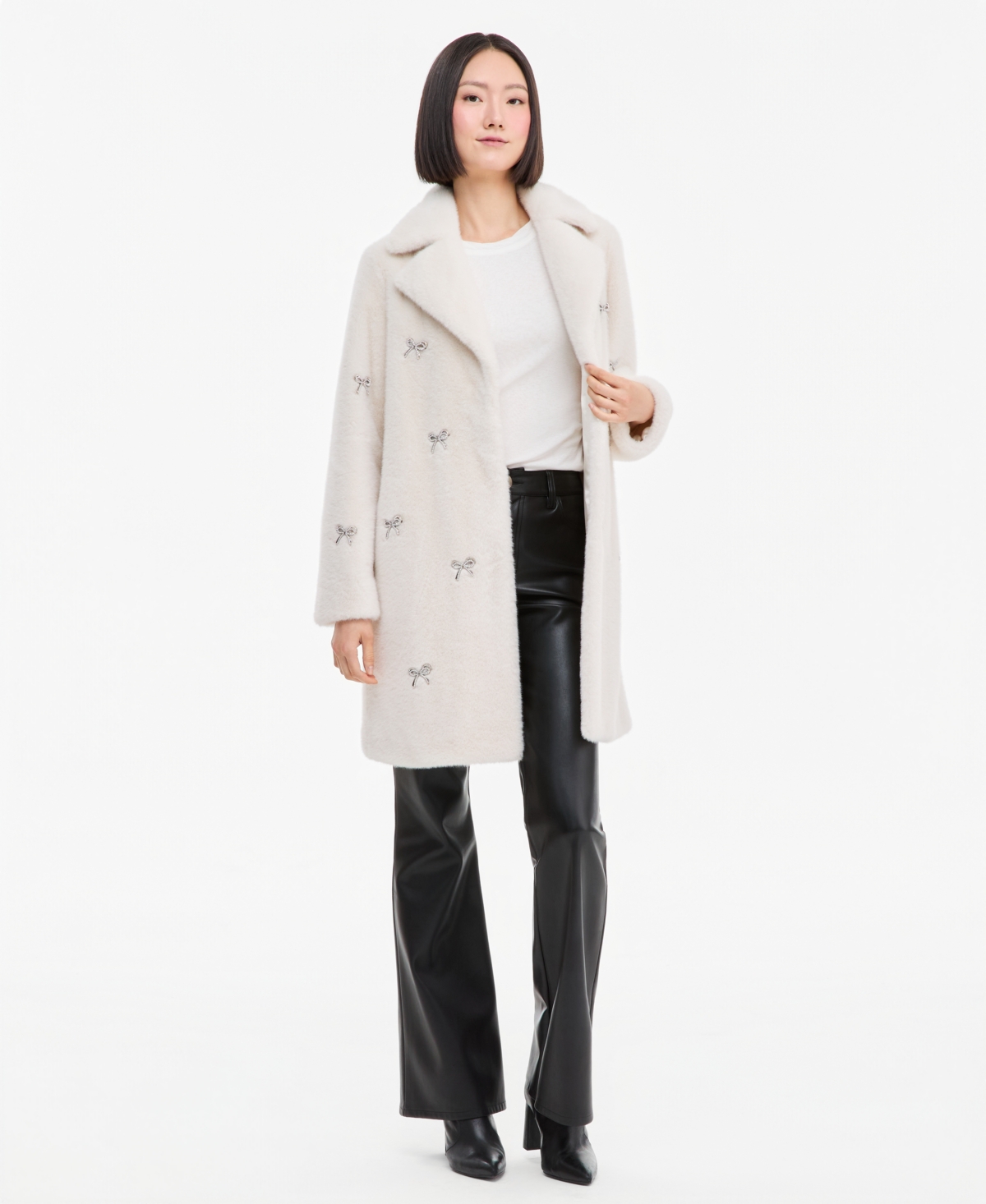 Click here for Cece Womens Faux-Fur Bow-Embellished Coat  Created... prices