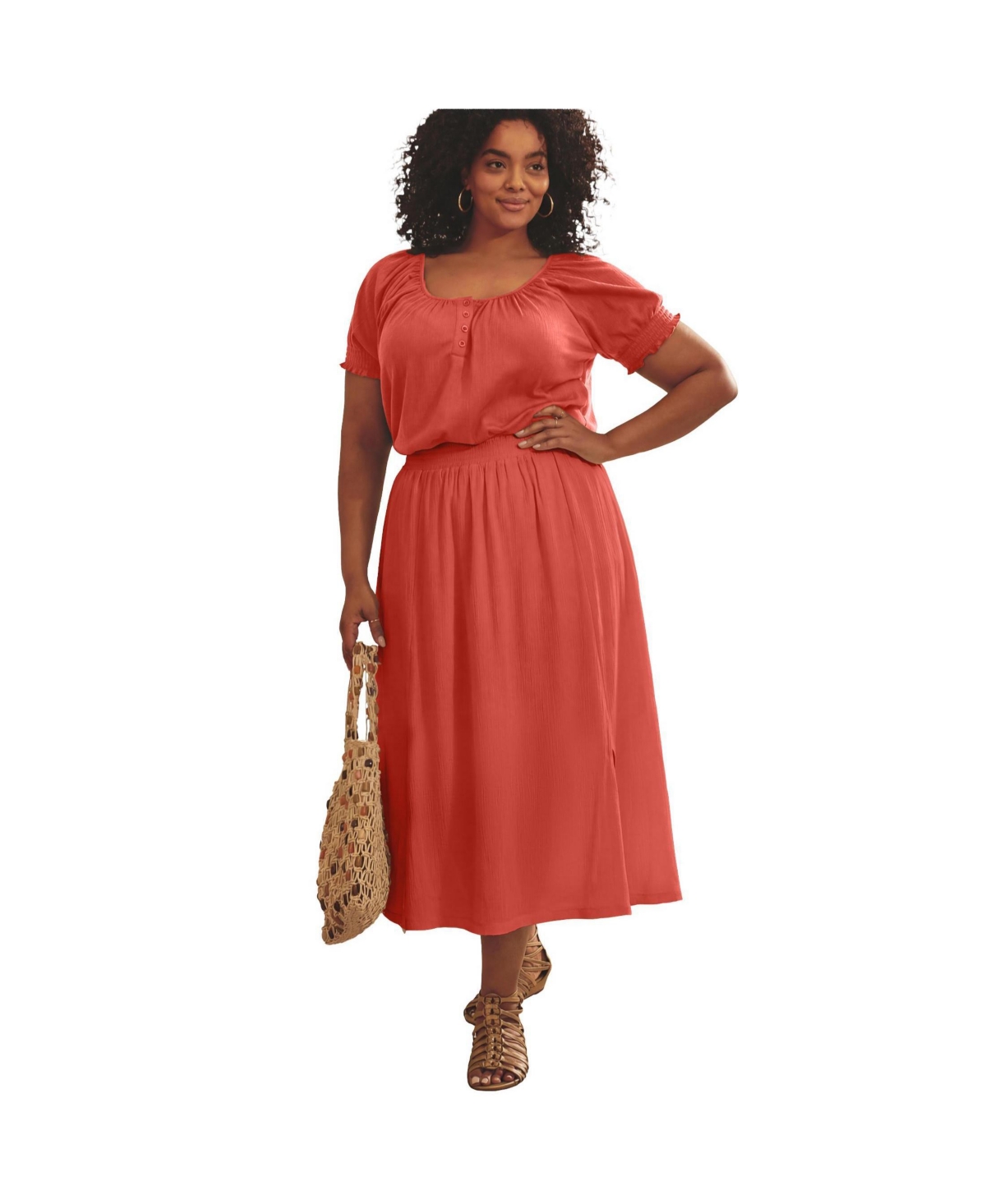 Click here for Avenue Womens Plus Size Knit Gauze Smocked Skirt -... prices