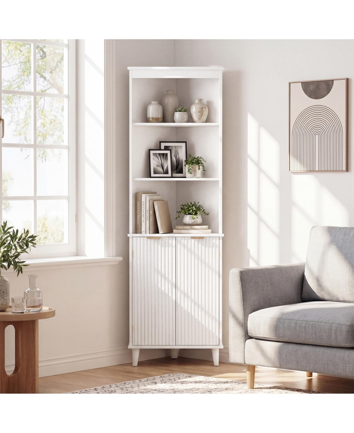 Click here for Costway Corner Bathroom Cabinet with Fluted Doors... prices