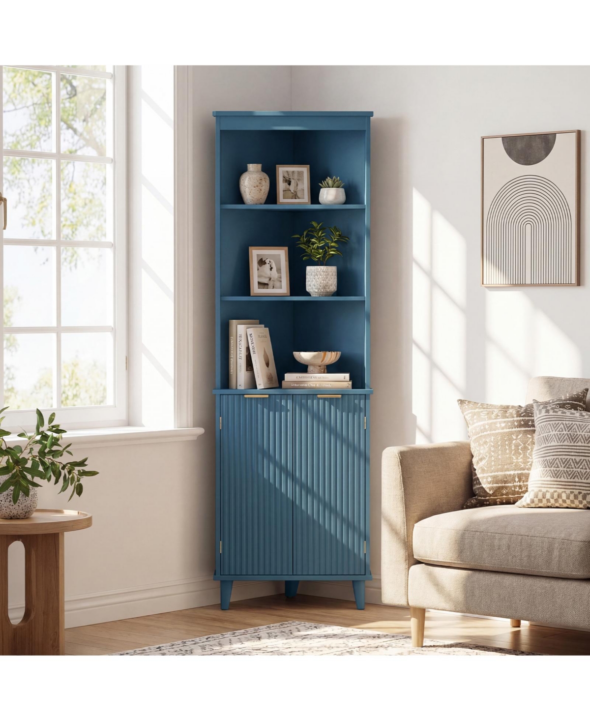 Click here for Costway Corner Bathroom Cabinet with Fluted Doors... prices