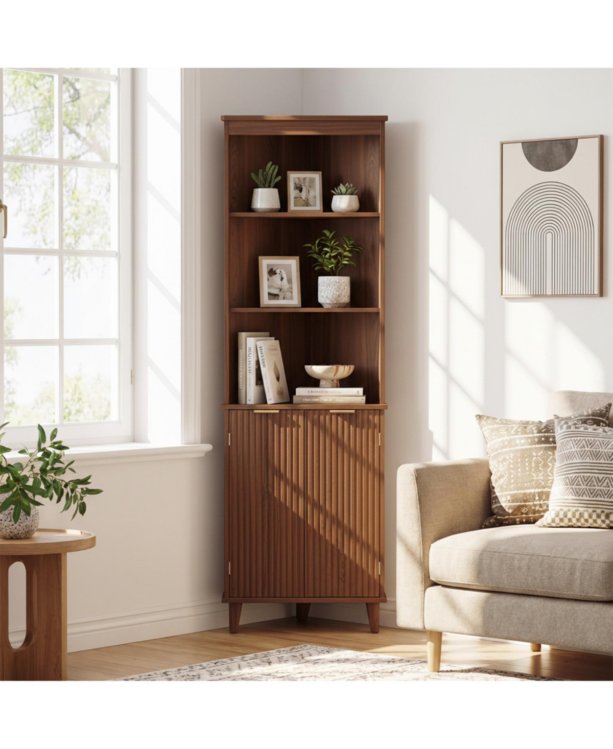 Click here for Costway Corner Bathroom Cabinet with Fluted Doors... prices
