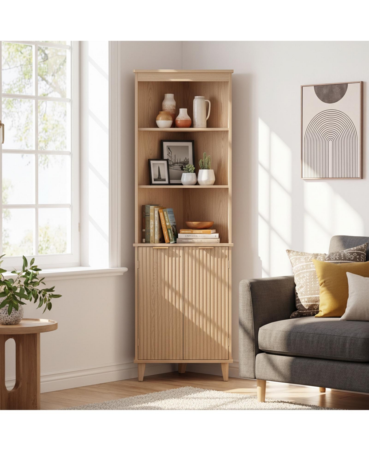 Click here for Costway Corner Bathroom Cabinet with Fluted Doors... prices