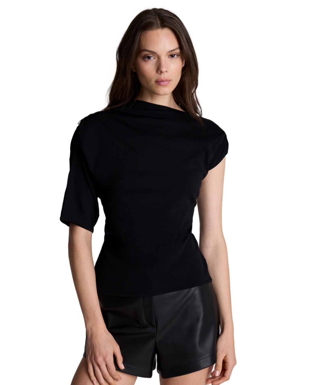 Click here for Kenneth Cole Womens Asymmetrical Draped Knit Sweat... prices
