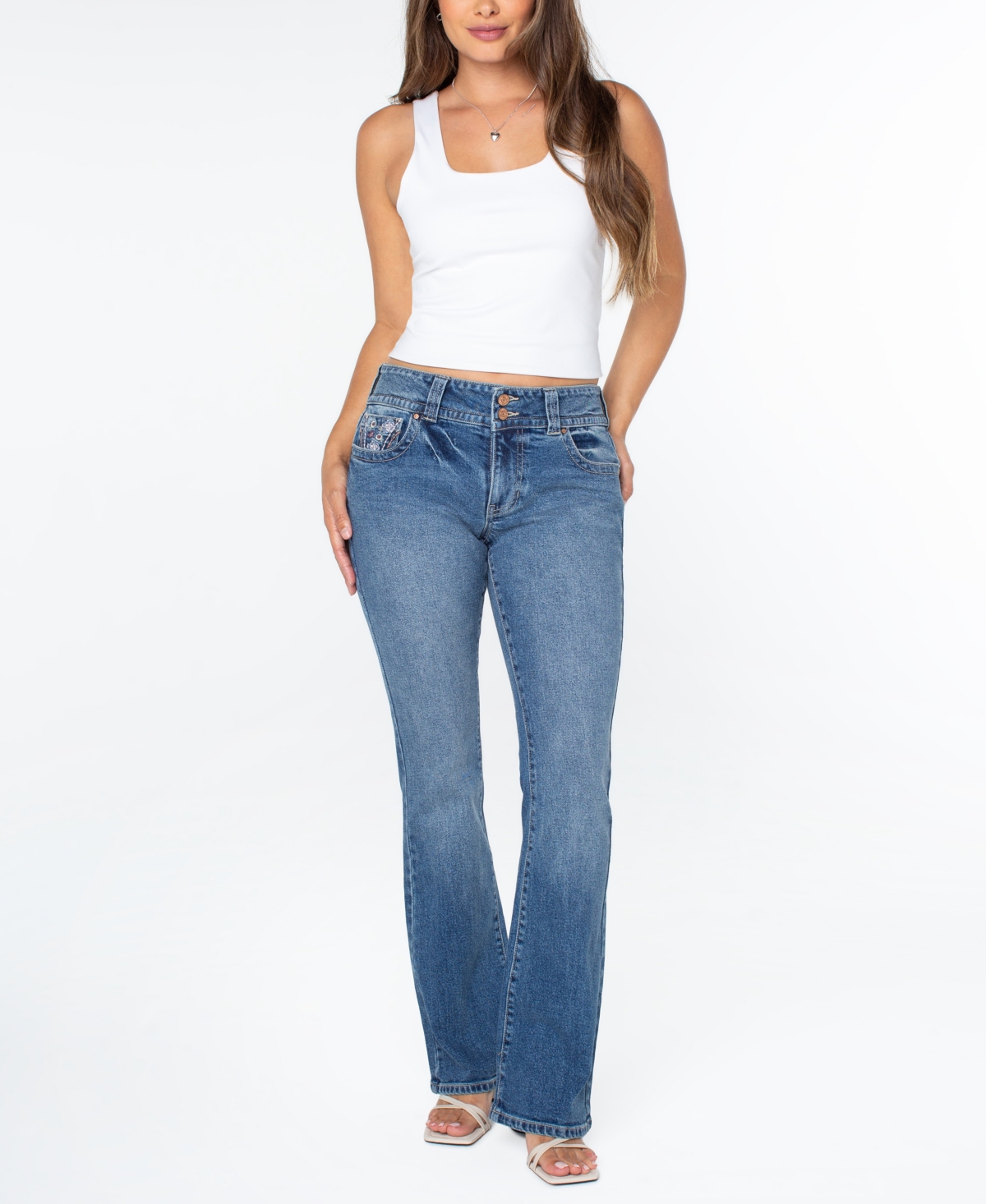 Click here for Celebrity Pink Juniors Embroidered Flap-Pocket Fla... prices