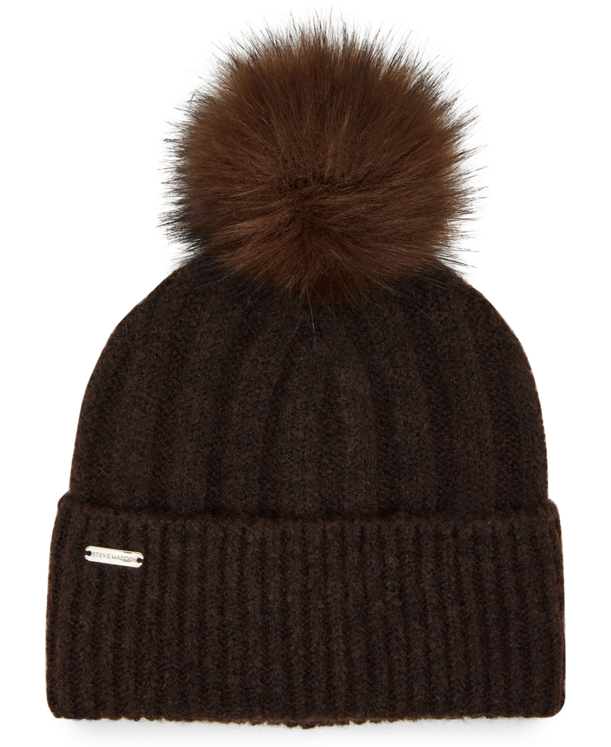 Click here for Steve Madden Rib-Lined Classic Beanie - Dark Brown prices